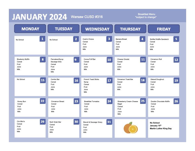 Lunch and Breakfast Menus | Warsaw Schools