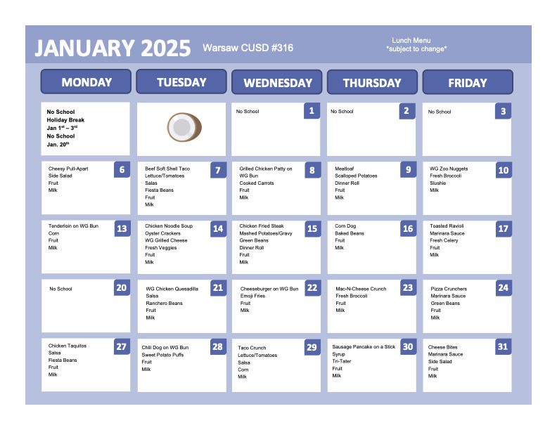 Lunch and Breakfast Menus | Warsaw Schools